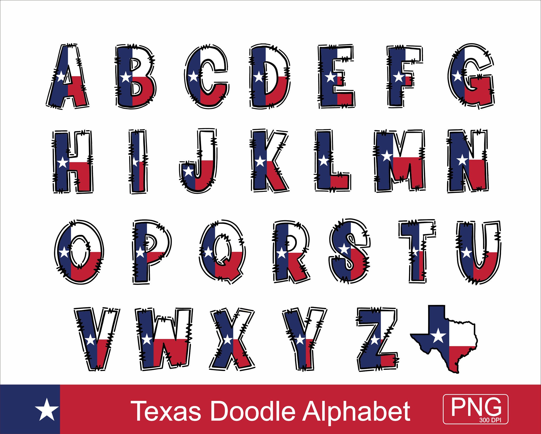 Texas Letters PNG Texas Alphabet Texas Doodle PNG Sublimation Font ...