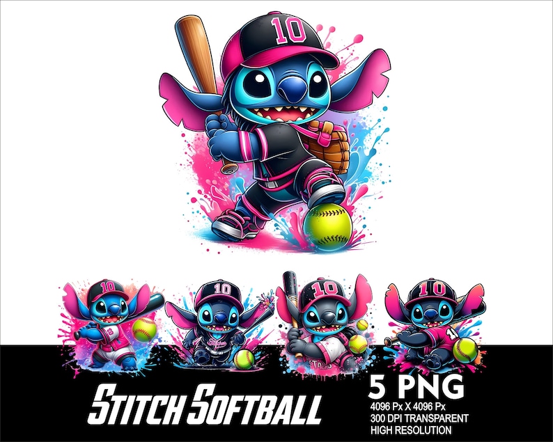 5 PNG Stitch Softball Pink Black 10 Splash and Watercolor Transparent ...