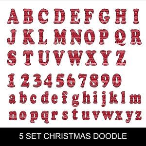 Christmas Doodle Png Font Bundle 5 Set Letters Santa Font Elf Font Png ...