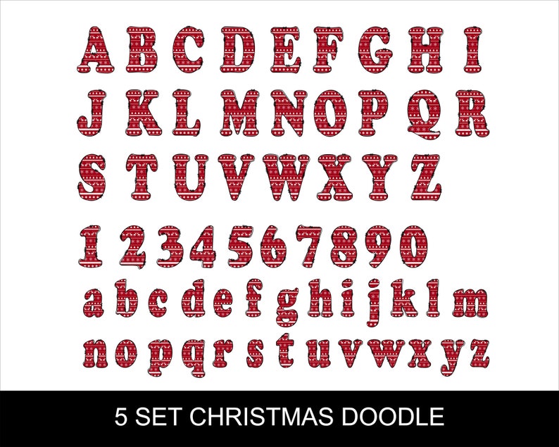 Christmas Doodle Png Font Bundle 5 Set Letters Santa Font Elf Font Png ...