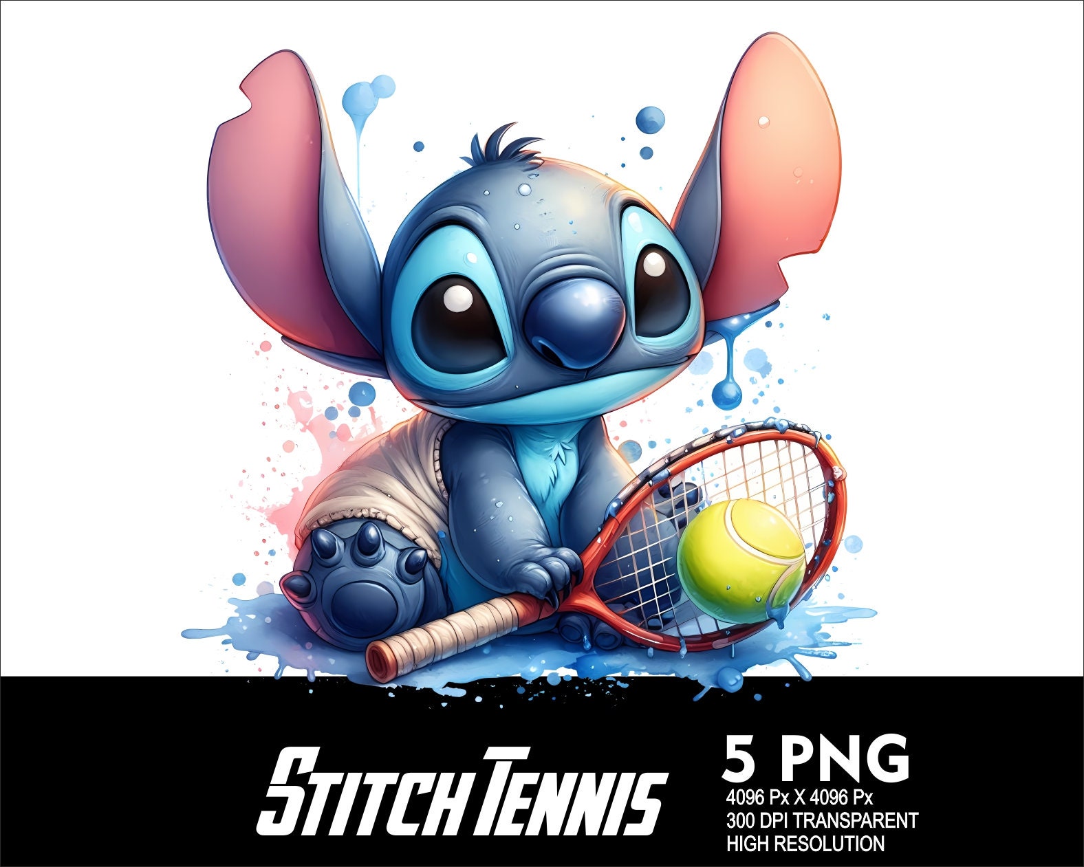 5 PNG Stitch Tennis Splash and Watercolor Transparent PNG File for ...