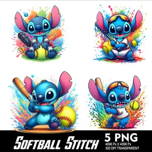 5 PNG Stitch Softball Splash and Watercolor Transparent PNG File for ...