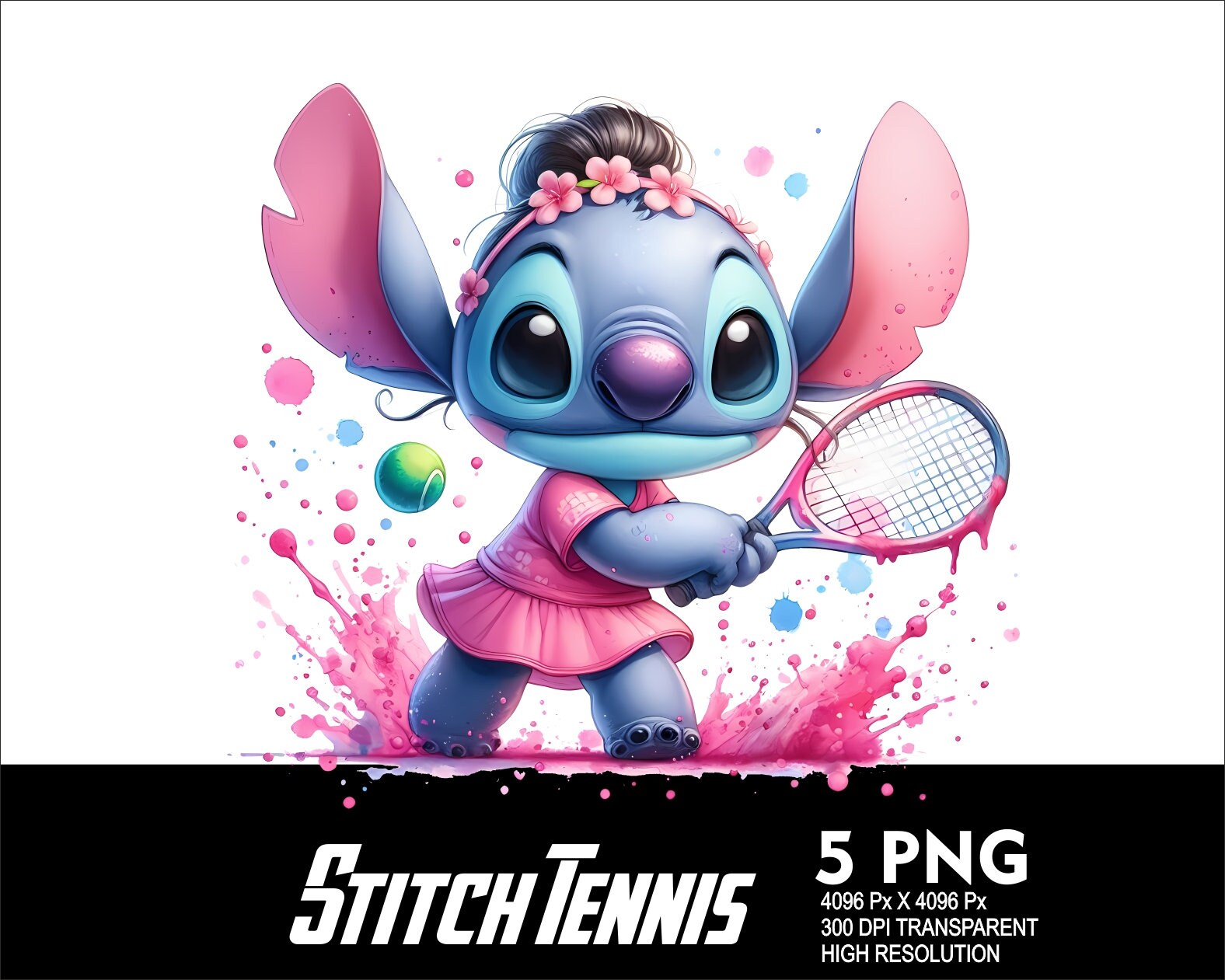 5 PNG Girl Stitch Tennis Splash and Watercolor Transparent PNG File for ...