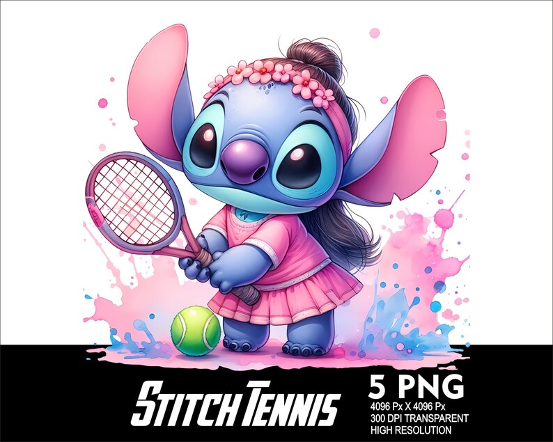 5 PNG Girl Stitch Tennis Splash and Watercolor Transparent PNG File for ...
