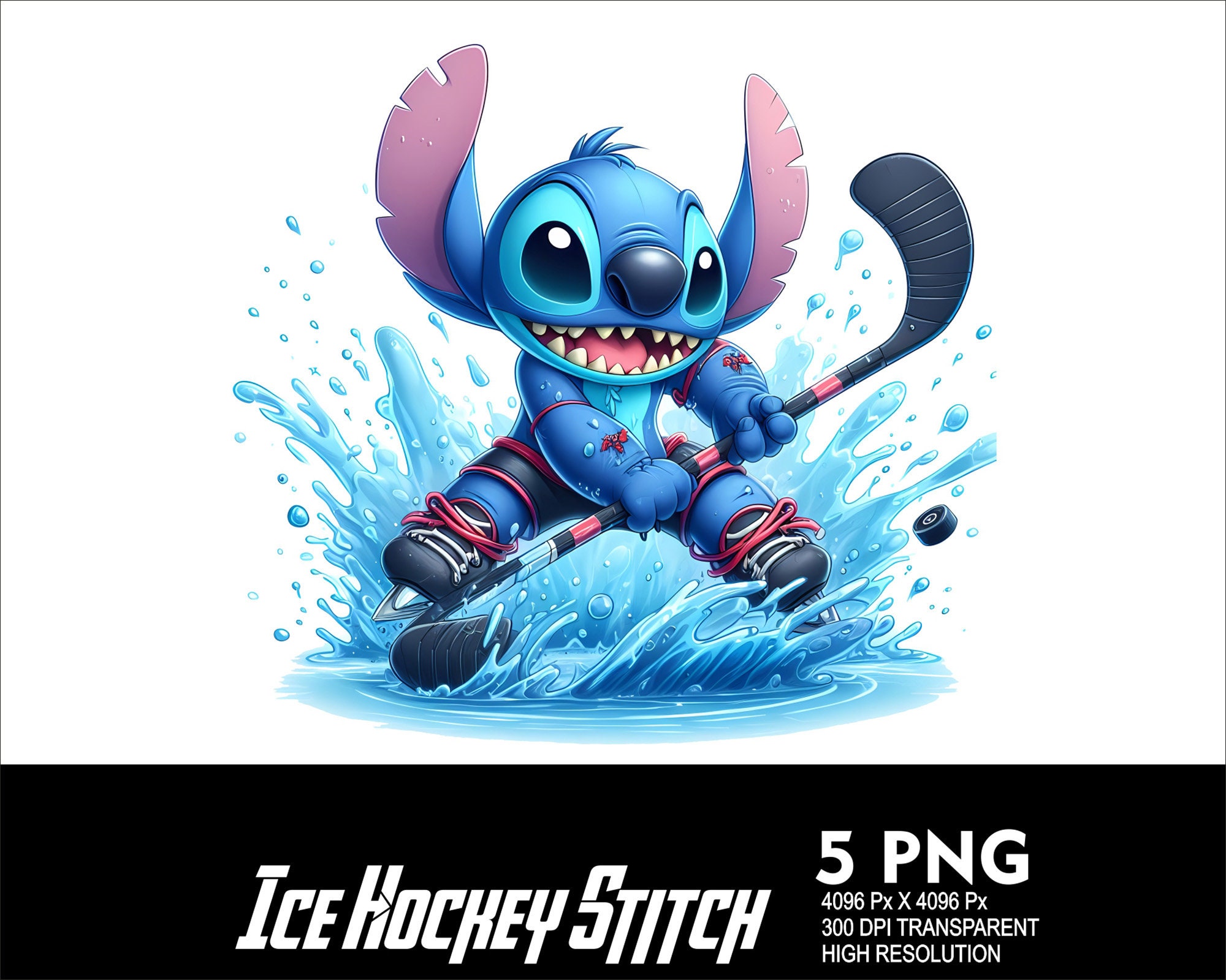 5 PNG Stitch Ice Hokey Splash and Watercolor Transparent PNG File for ...