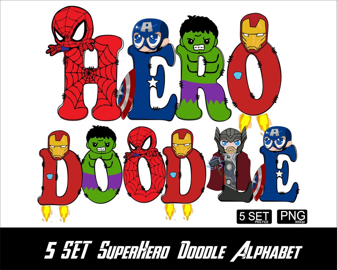 Super Hero Alphabet PNG Avanger Font Super Hero Letter Hero Doodle PNG ...