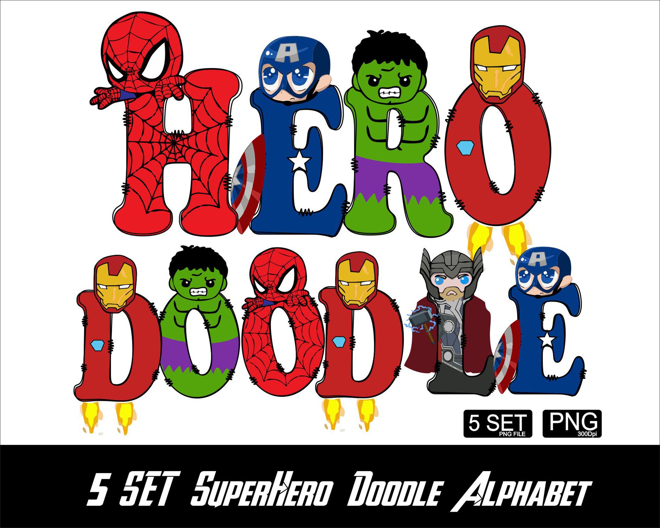 Super Hero Alphabet PNG Avanger Font Super Hero Letter Hero Doodle PNG ...