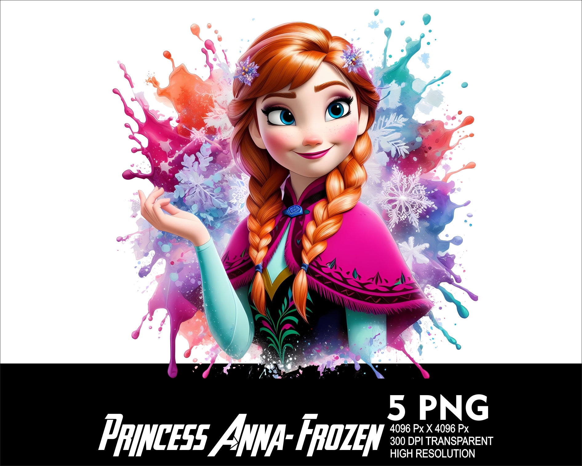 5 PNG Princess Anna Splash and Watercolor Transparent PNG File for Sublimation 300dpi High ...