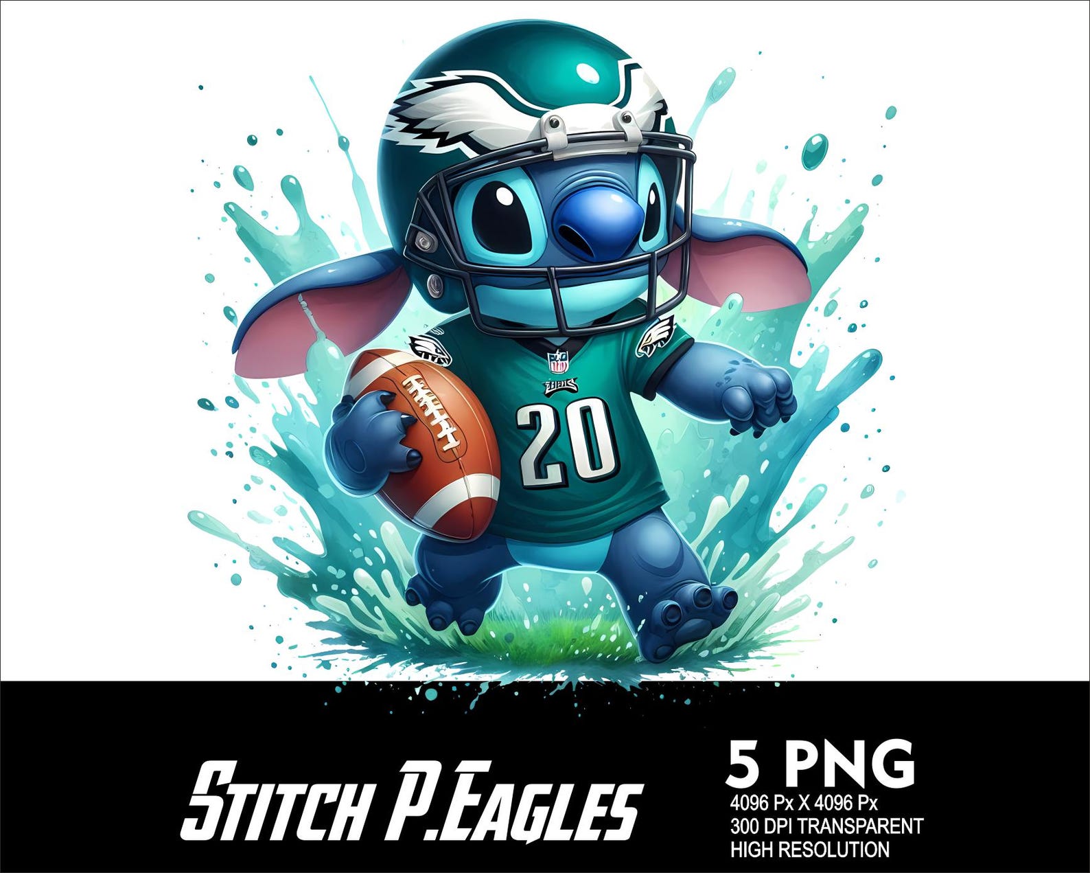 5 PNG Stitch Football P Eagles Splash Watercolor Transparent PNG for ...
