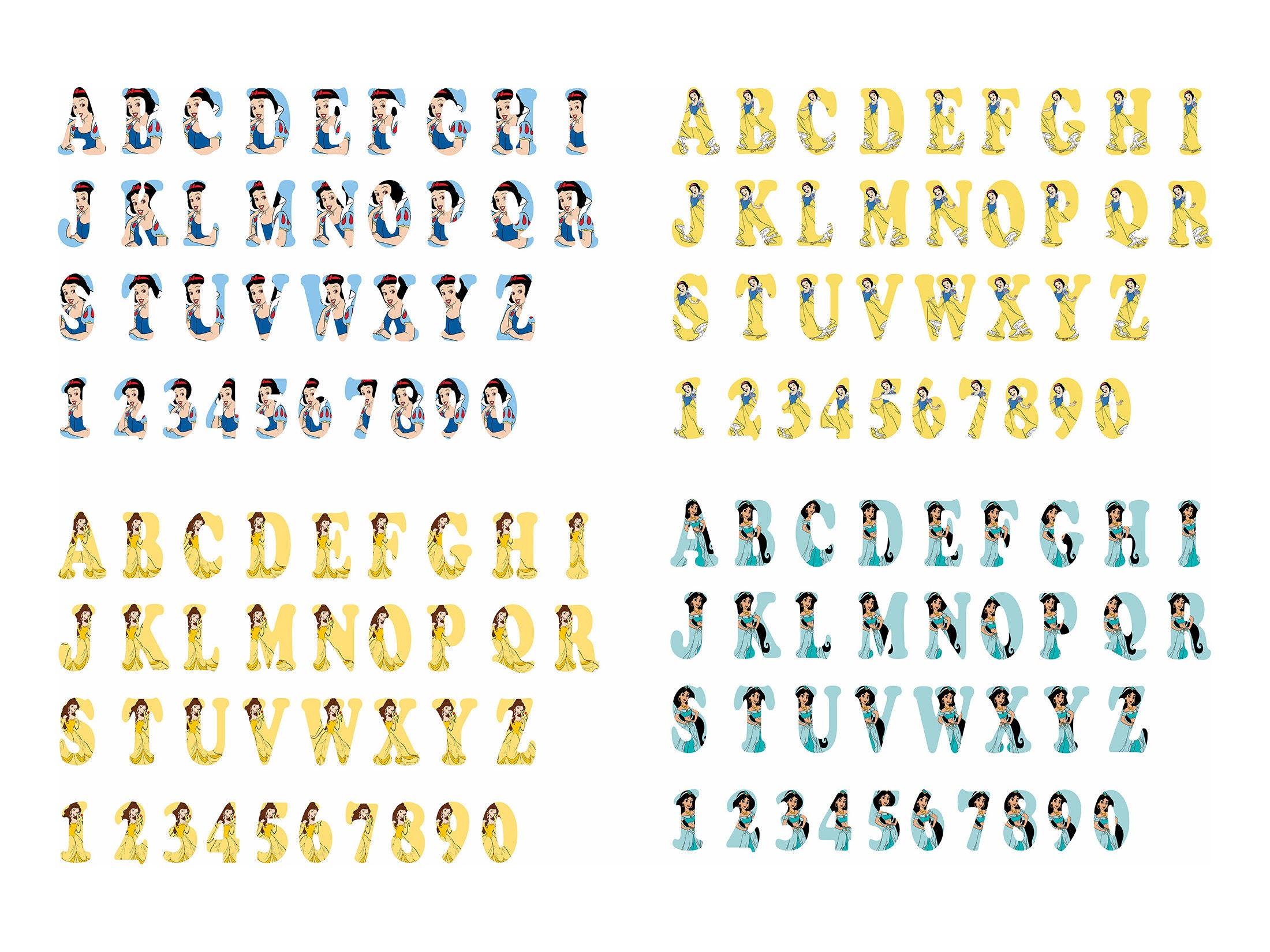 Princess Alphabet Letters 17set Bundle Girl Princess Doodle Font Frozen ...