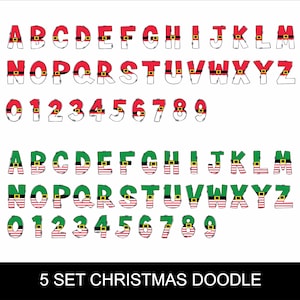 Christmas Doodle Png Svg Font Bundle 5 Set Letters Santa Font Elf Font ...