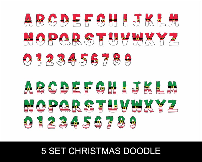 Christmas Doodle Png Svg Font Bundle 5 Set Letters Santa Font Elf Font ...