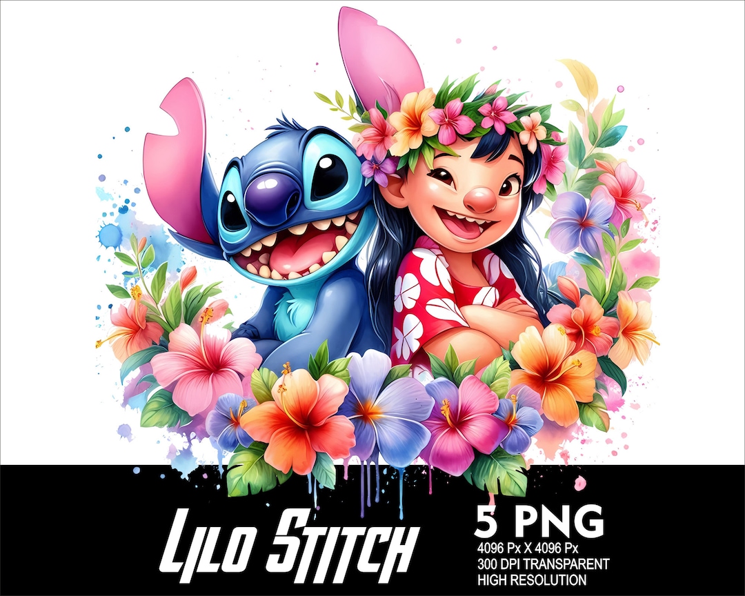 5 PNG Stitch Lilo Splash and Watercolor Transparent PNG File for ...