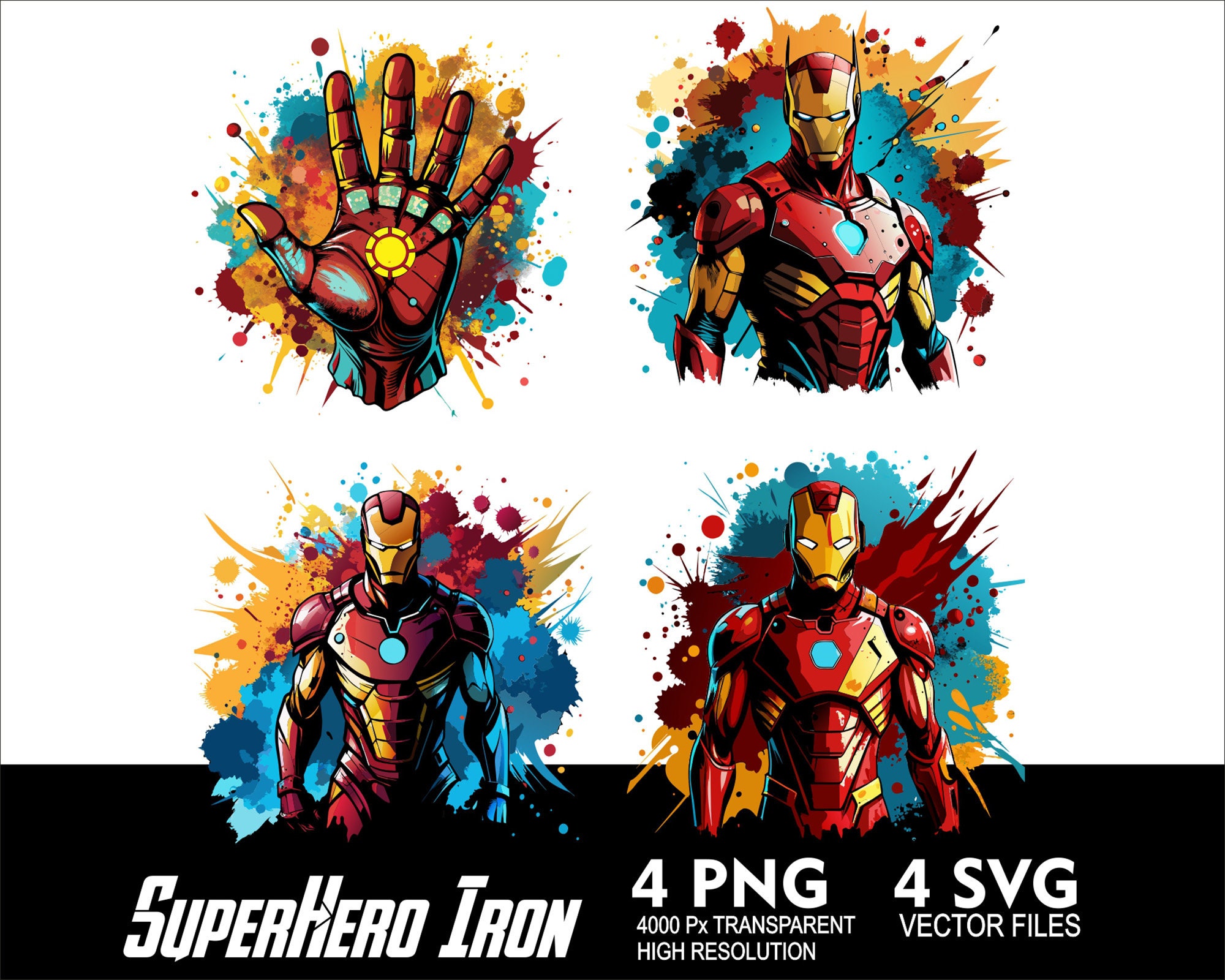 4 Design Superhero Iron SVG PNG Hero Iron Sublimation and Vector Svg ...
