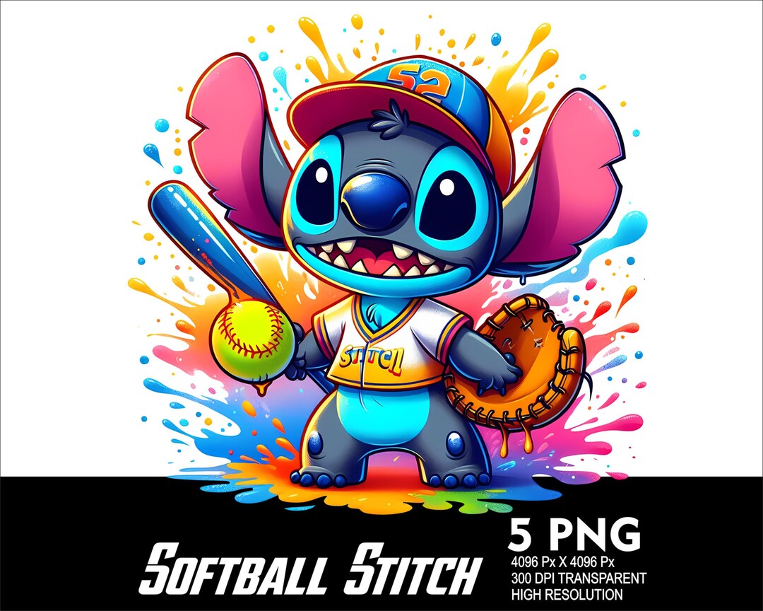 5 PNG Stitch Softball Splash and Watercolor Transparent PNG File for ...