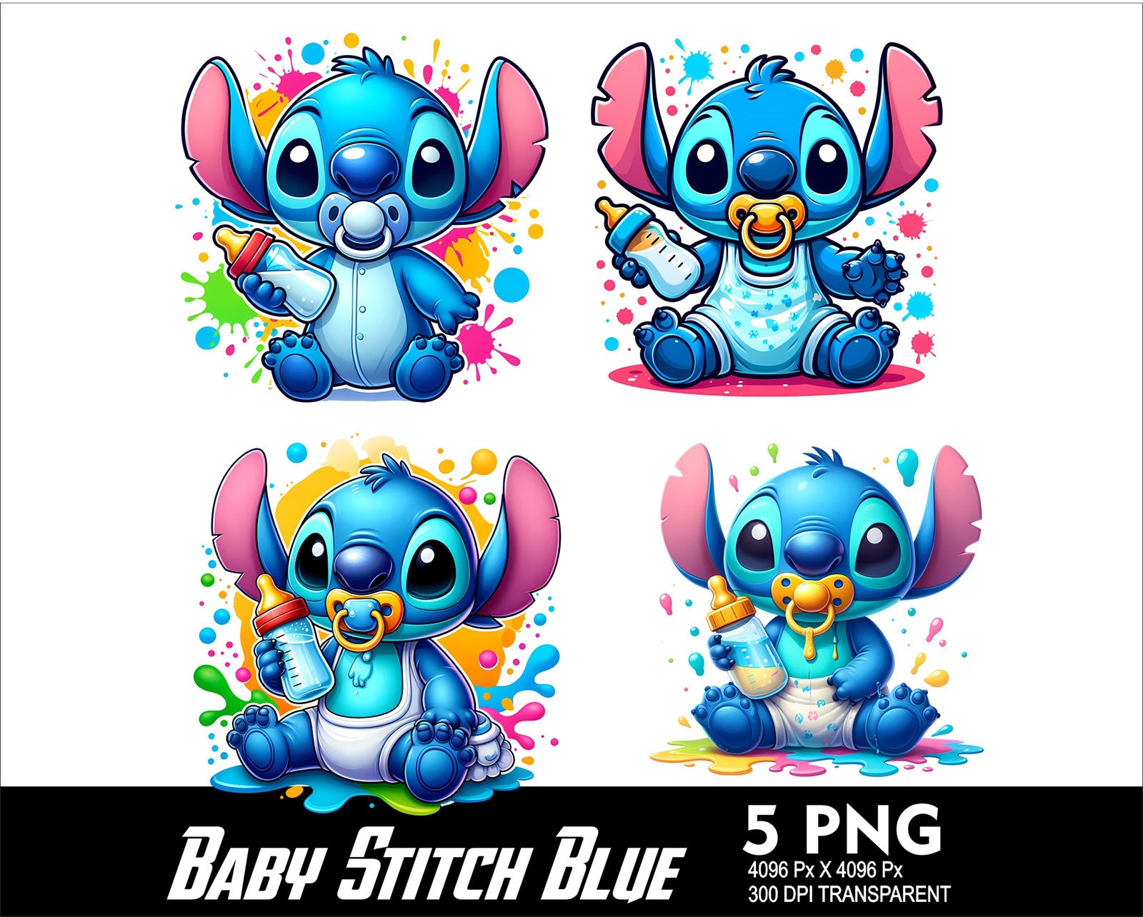 5 PNG Stitch Blue Splash and Watercolor Transparent PNG File for ...