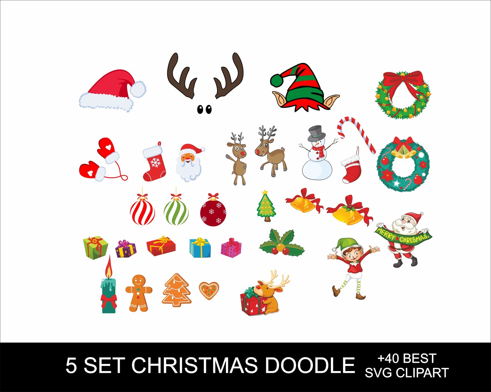 Christmas Doodle Png Svg Font Bundle 5 Set Letters Santa Font Elf Font ...