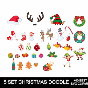 Christmas Doodle Png Svg Font Bundle 5 Set Letters Santa Font Elf Font ...