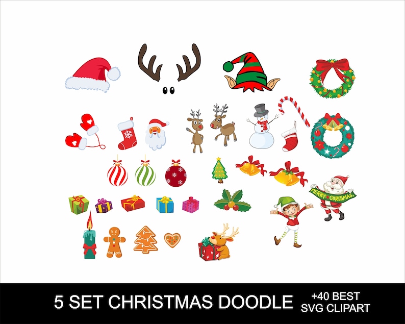 Christmas Doodle Png Svg Font Bundle 5 Set Letters Santa Font Elf Font ...