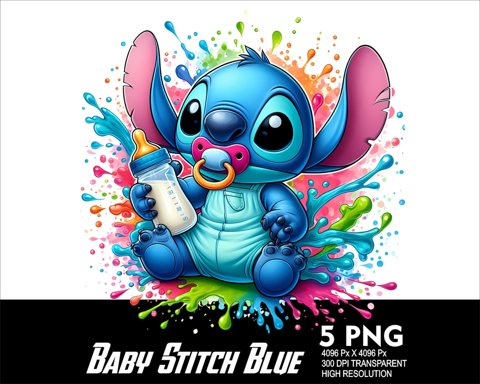 5 PNG Stitch Blue Splash and Watercolor Transparent PNG File for ...