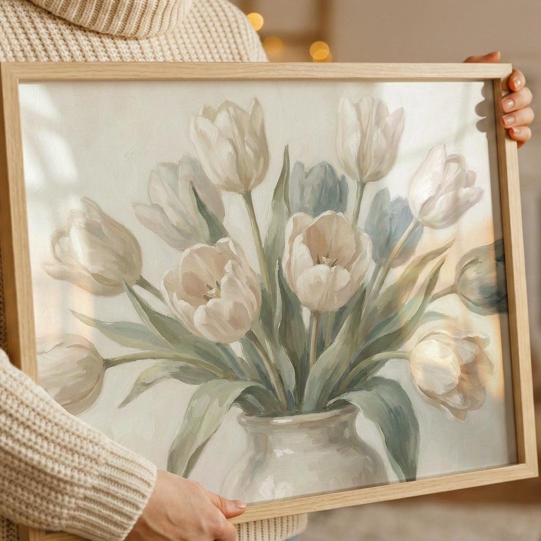 Tulip Floral Art Print: Soft Neutral Oil Painting (digital Download) - Etsy