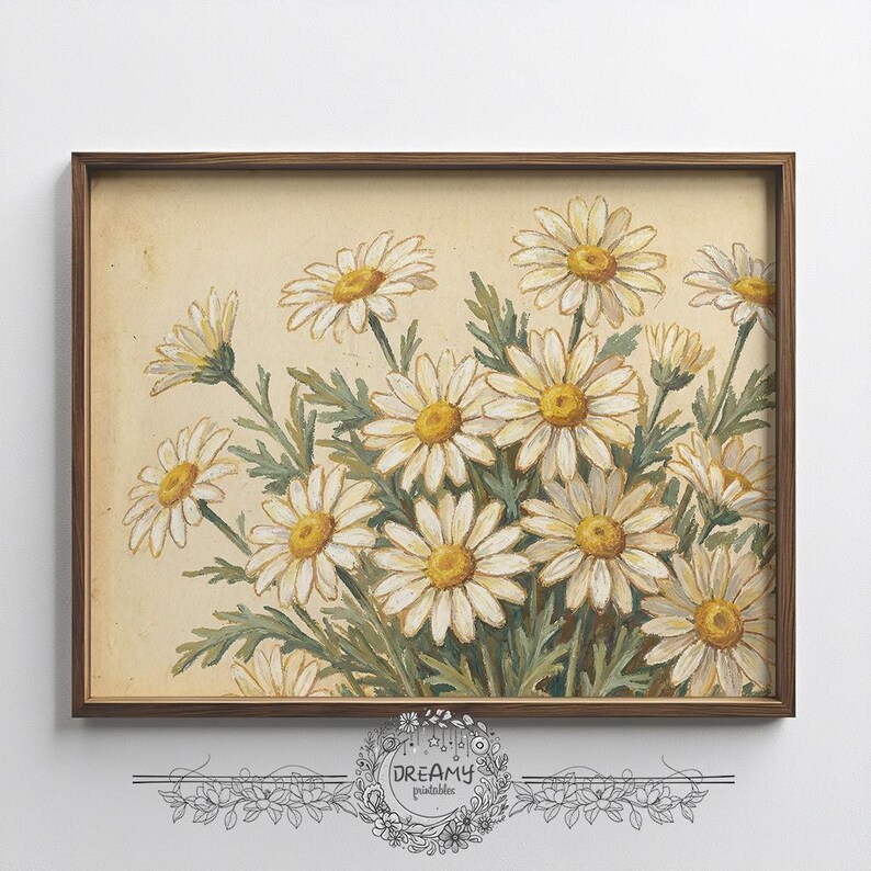 Daisy Flower Oil Pastel Art: Vintage Botanical Print (digital Download ...