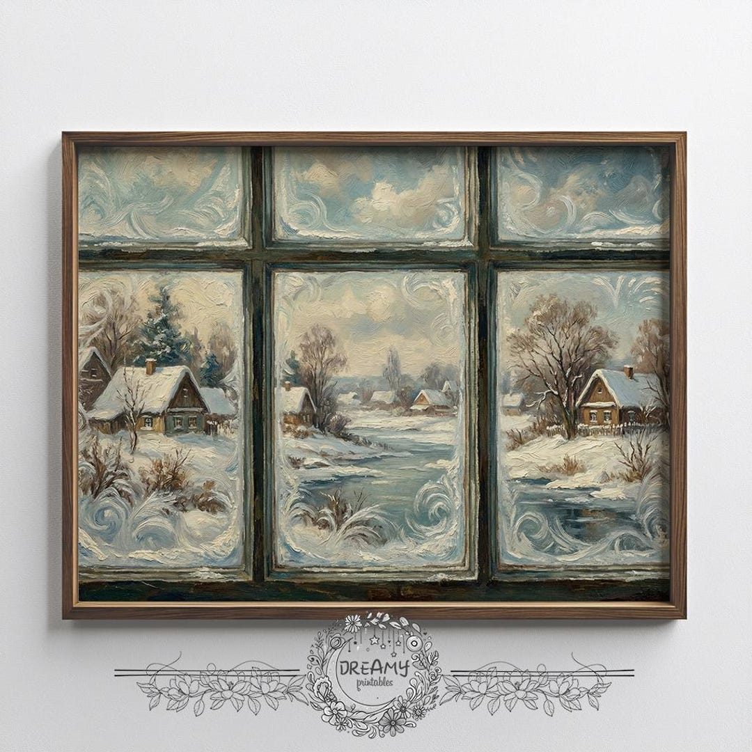 Frosted Window Winter Print: Vintage Snowy Window Scene (digital ...