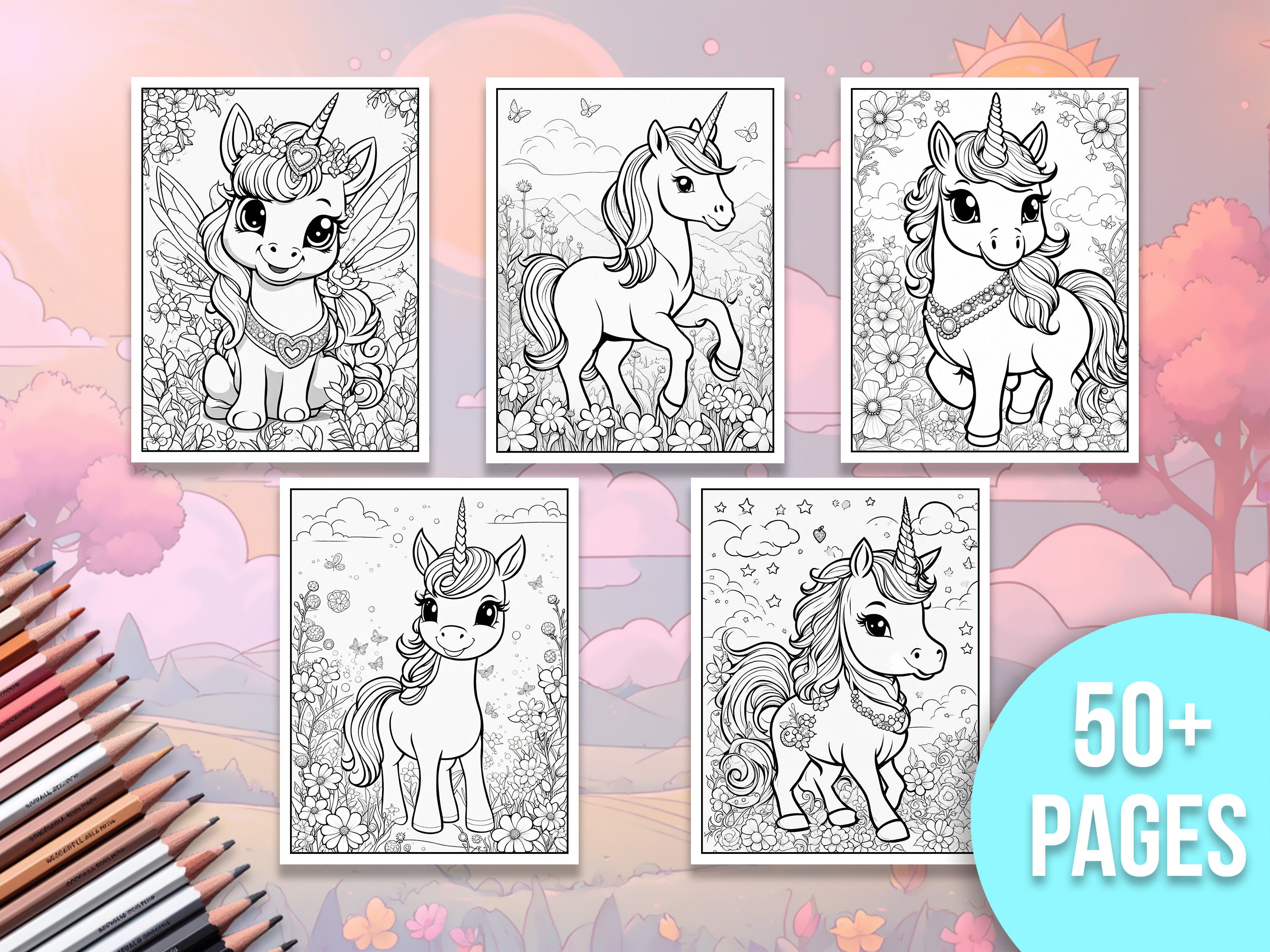 50 Unicorn Coloring Pages for Kids Unicorn Coloring Book Printable ...