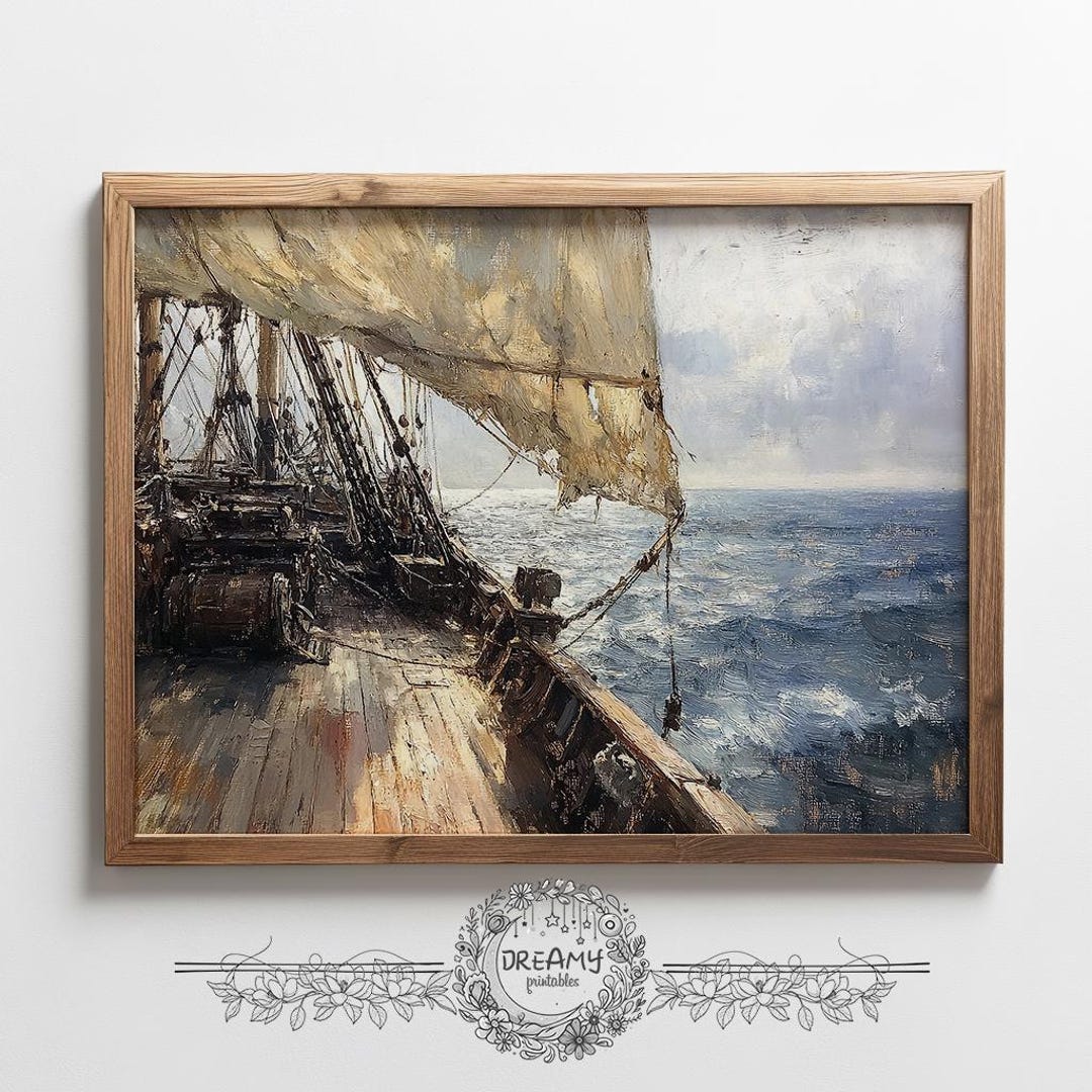 Vintage Sailing Ship Deck Print: Nautical Maritime Wall Art (digital ...