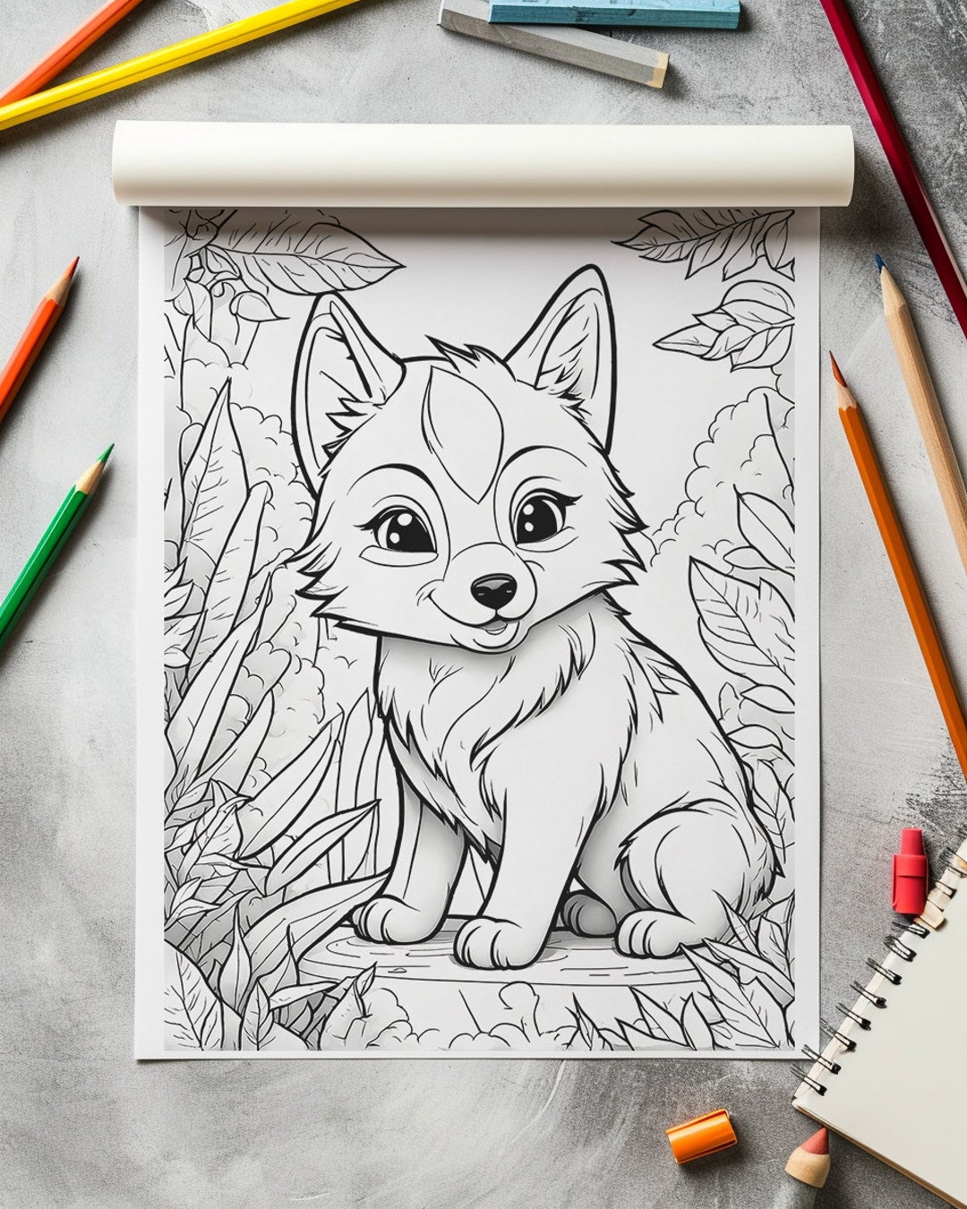 Cute Wolf Cub Coloring Page for Kids, Baby Wolf Coloring Sheet ...