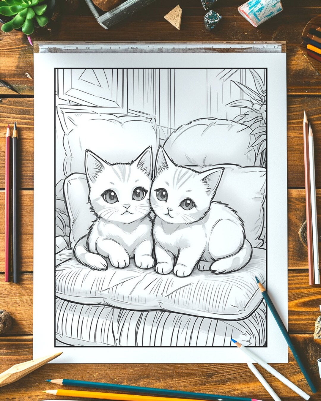 Cute Kitten Coloring Page Printable Kitten Art, Pet Coloring Sheet ...