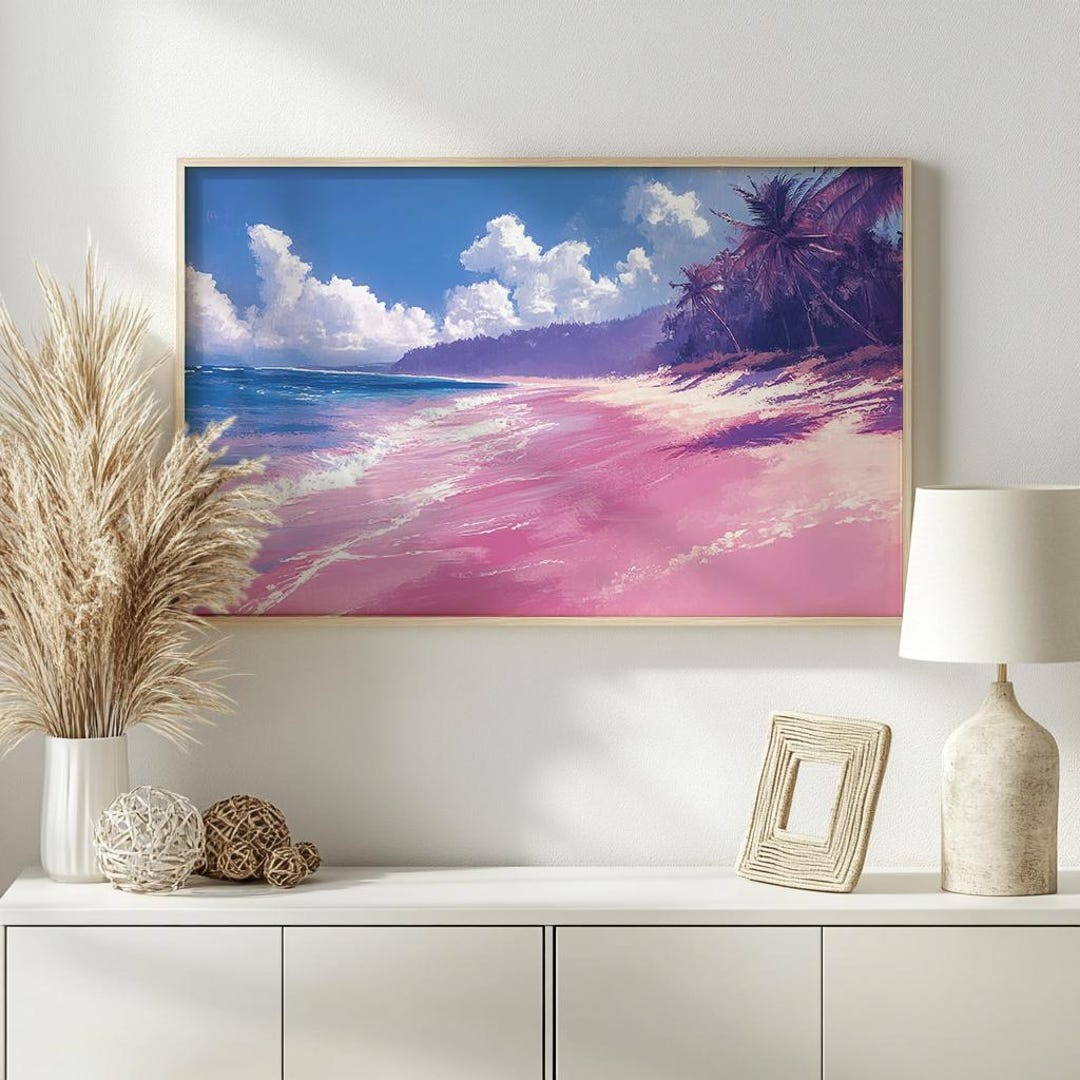 Samsung Frame TV Art: Purple Beach Scene Oil Painting (digital Download ...