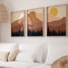 Boho Mountain Print Set of 3 Wall Art, Abstract Landscape Neutral ...