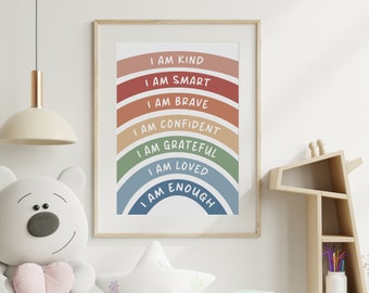 Affirmations for Kids Digital Printable, Rainbow Affirmations Print, I ...
