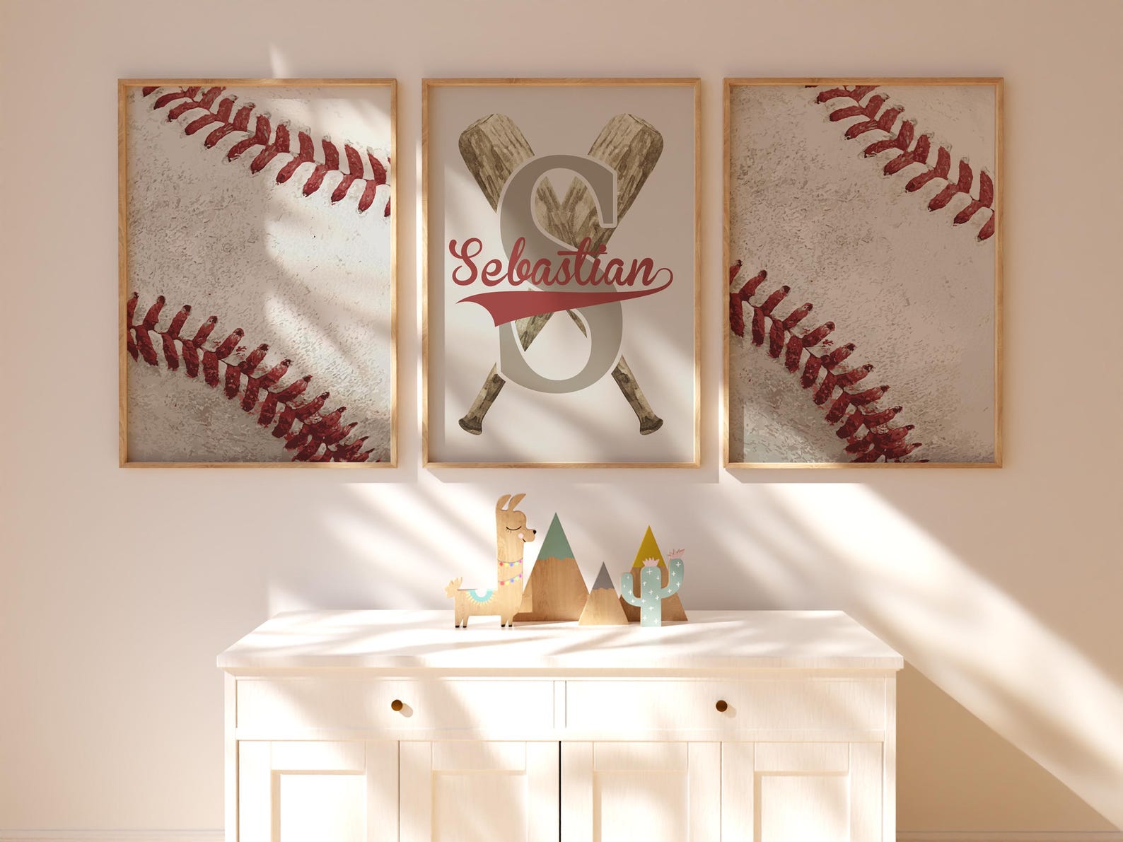 Baseball Print Set of 3 Wall Art Boy Custom Vintage Baseball Wall ...