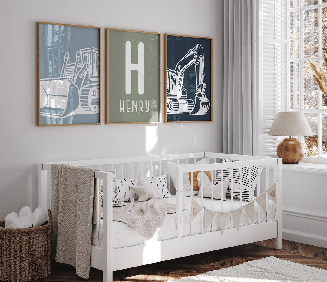 Set of 3 Prints Wall Art Construction Nursery Decor Bulldozer Custom ...