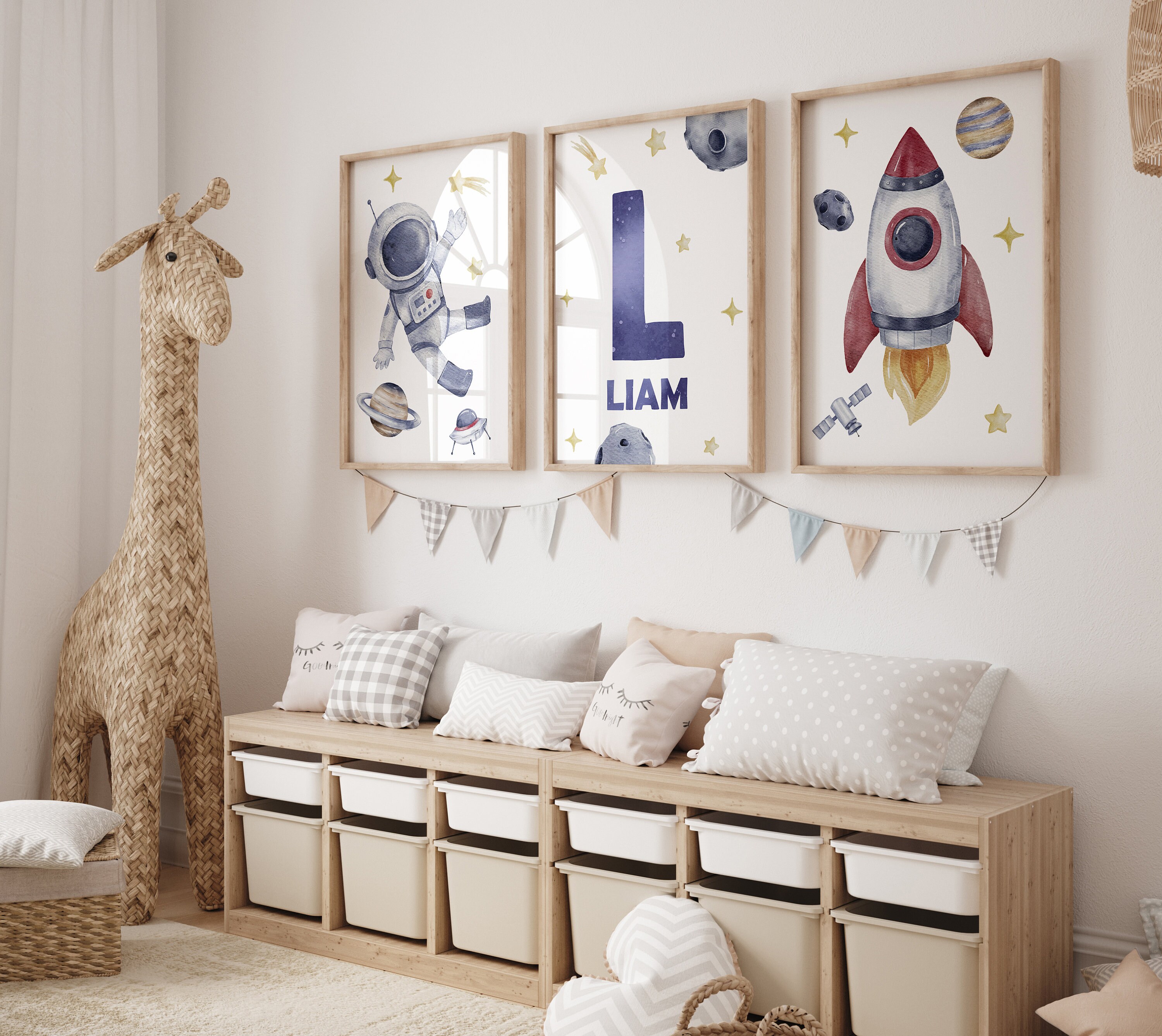 Set of 3 Space Theme Nursery Wall Art Decor Astronaut Spaceship Custom ...