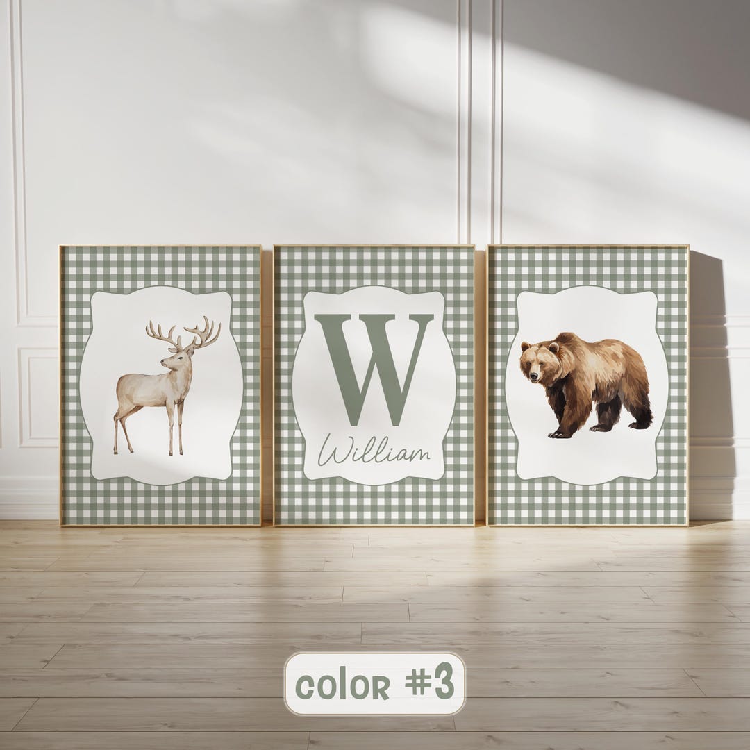 Custom Set of 3 Hunting Prints Woodland Wall Art Rustic Nursery Decor ...
