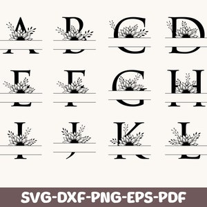 Sunflower Split Monogram Svg Alphabet Bundle Floral Monogram Clipart ...
