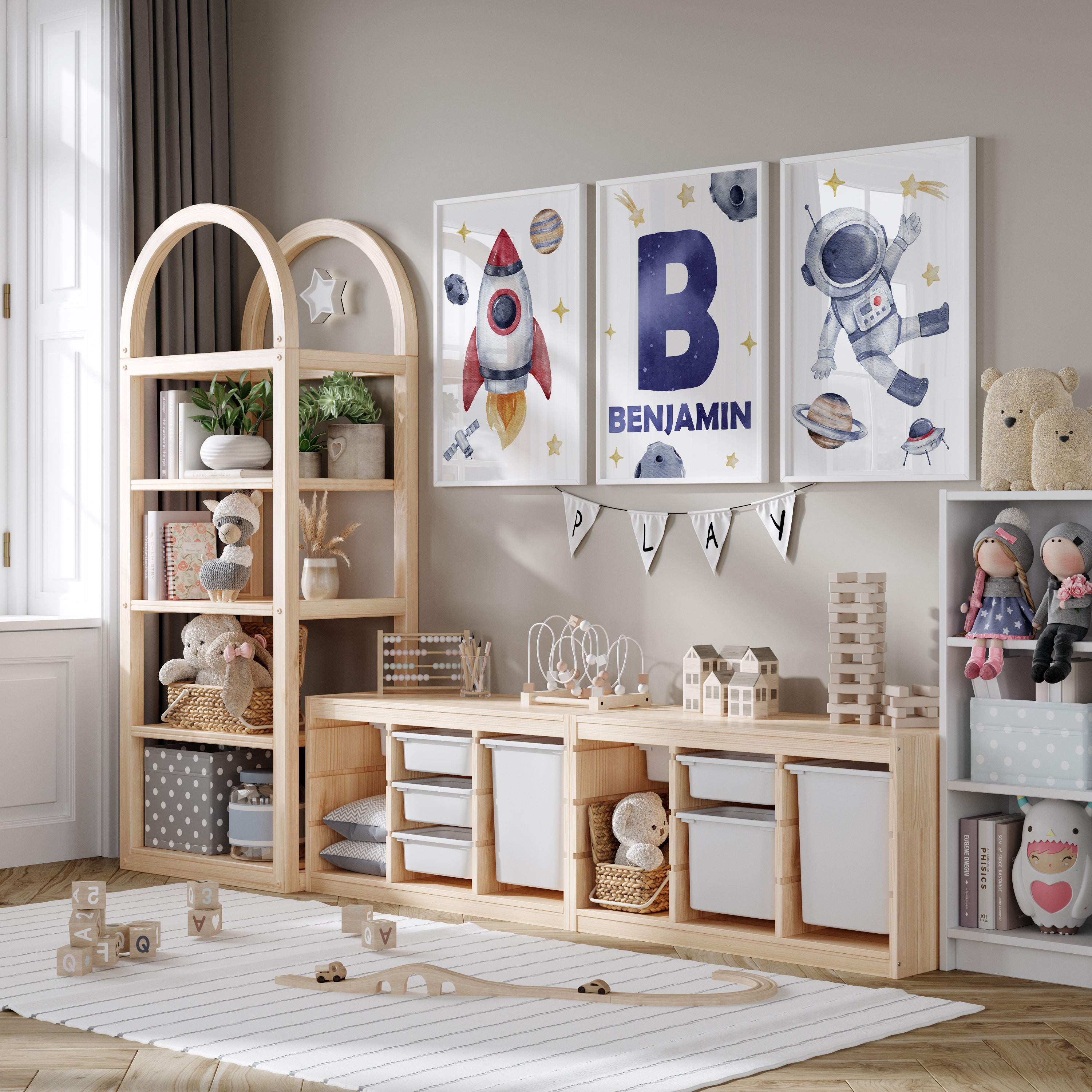 Set of 3 Space Theme Nursery Wall Art Decor Astronaut Spaceship Custom ...