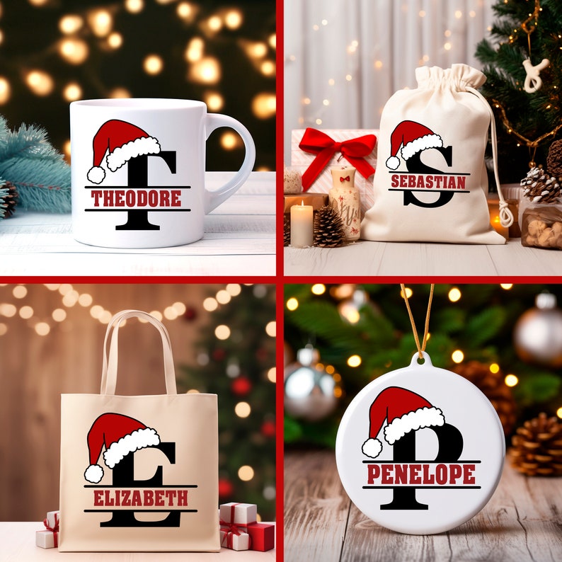Christmas Split Monogram Svg, Santa Hat A-Z Letters Alphabet PNG Bundle ...