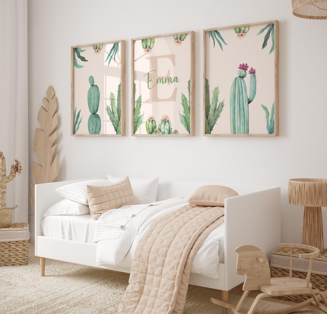 Custom Set of 3 Boho Cactus Wall Art Prints Personalized Name Sign Girl ...