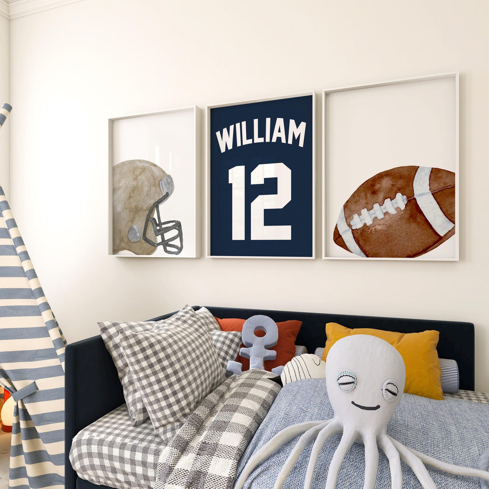Set of 3 Prints Custom Watercolor Football Wall Art Boy Room Print ...