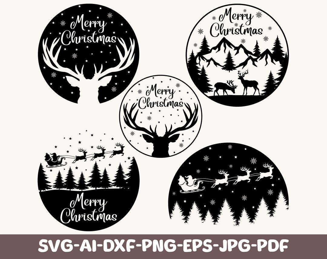 Merry Christmas SVG Bundle, Christmas Scene With Santa SVG Circle Sign ...