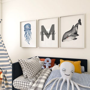 Custom Set of 3 Wall Art Print Under the Sea Ocean Animals Nursery ...