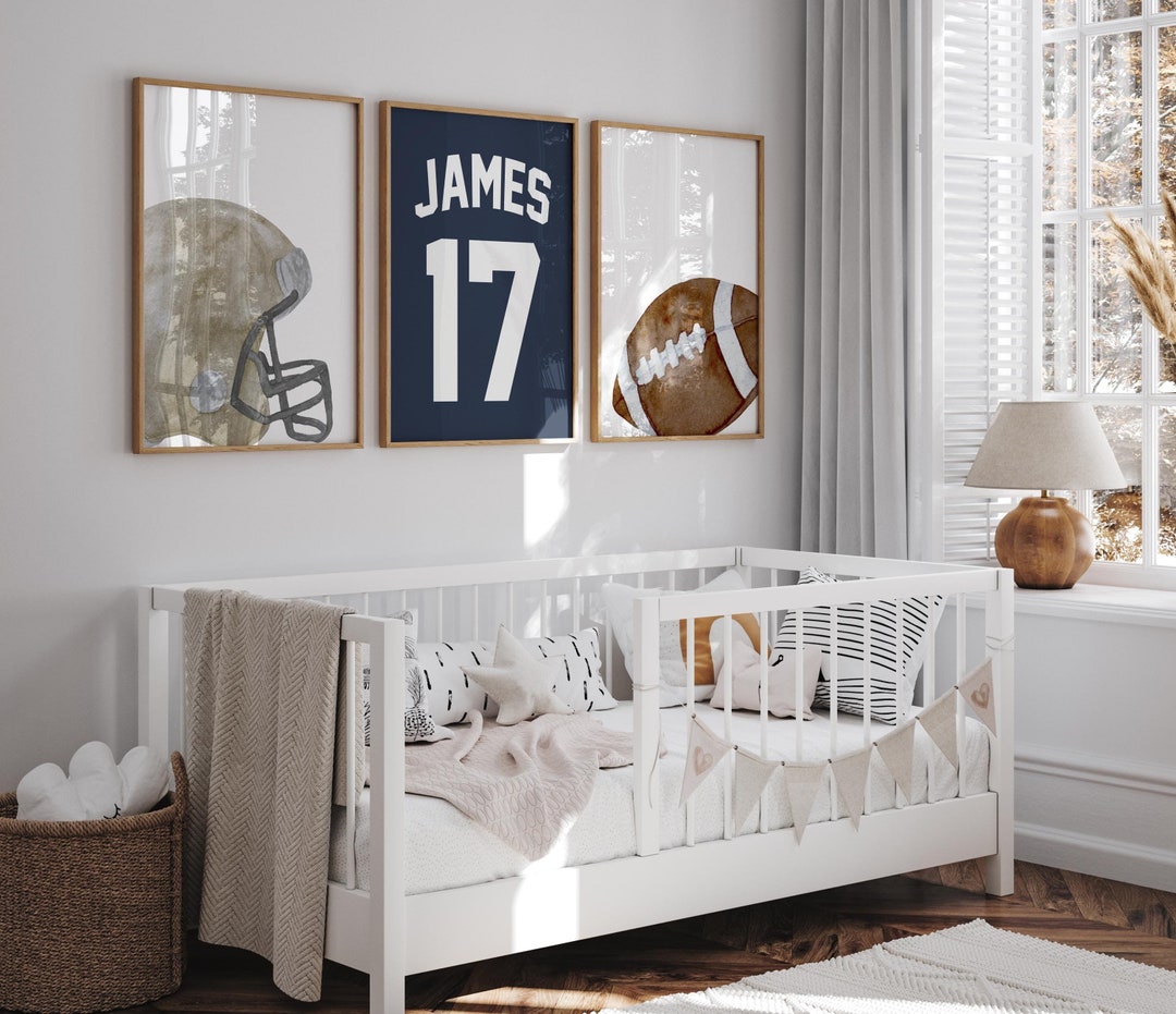 Set of 3 Prints Custom Watercolor Football Wall Art Boy Room Print ...