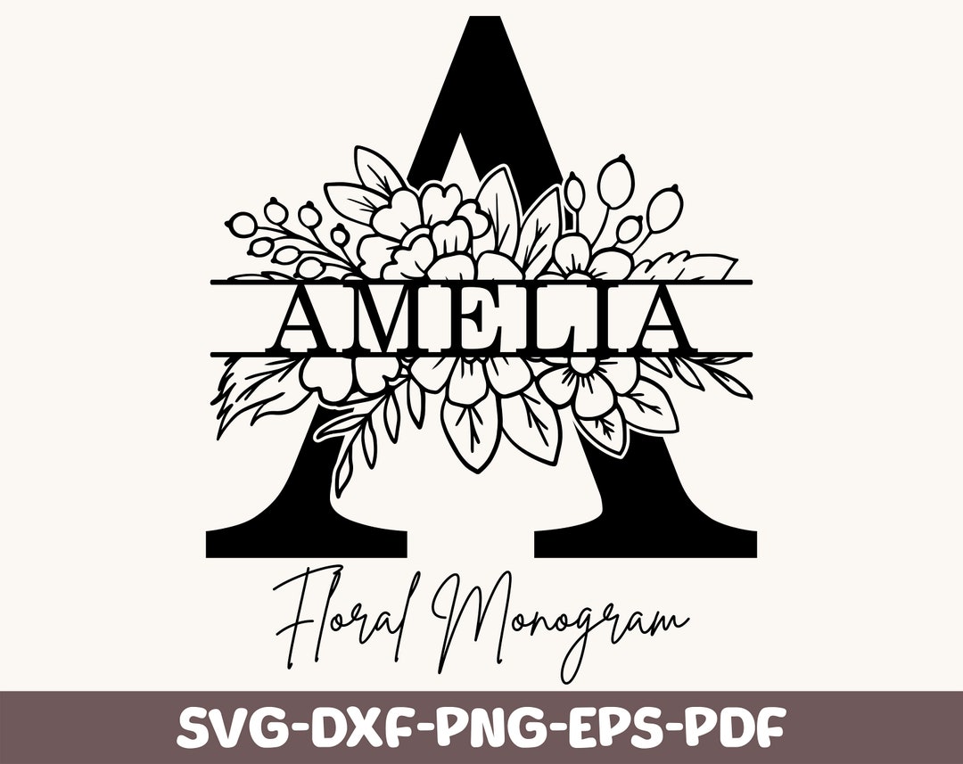 Floral Split Monogram Svg Alphabet Bundle Floral Monogram Clipart Png ...