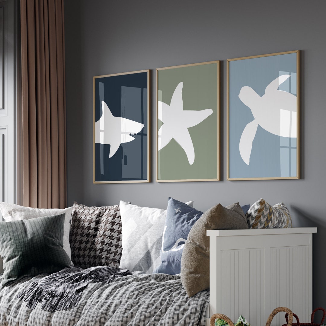 Wall Art Set of 3 Print Under the Sea Digital Prints Sea Animals Shark ...