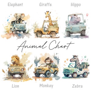 Custom Set of 3 Safari Animal in a Jeep Nursery Decor Wall Art Print ...