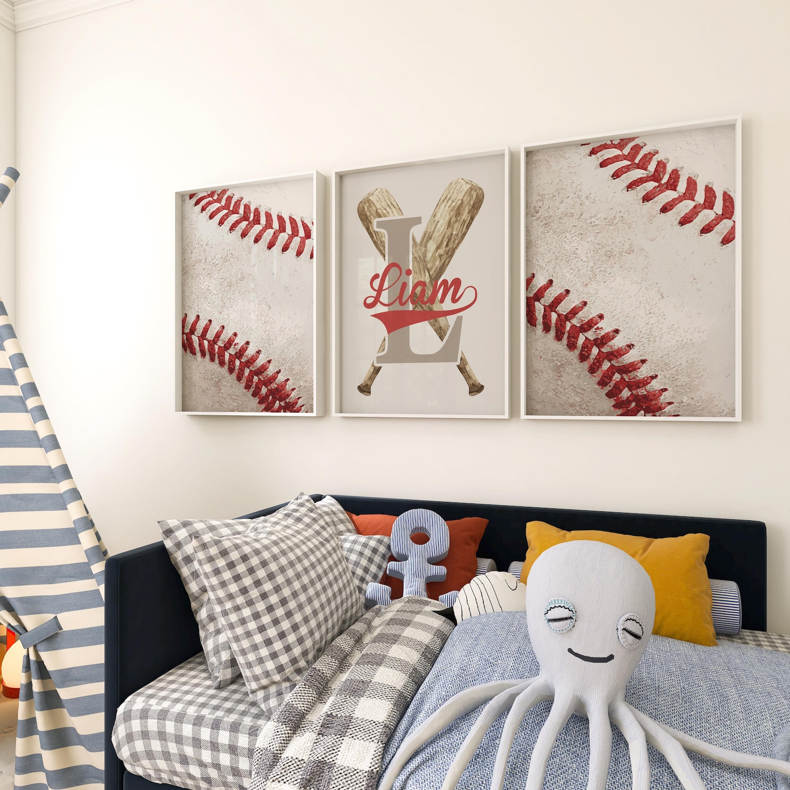 Baseball Print Set of 3 Wall Art Boy Custom Vintage Baseball Wall ...